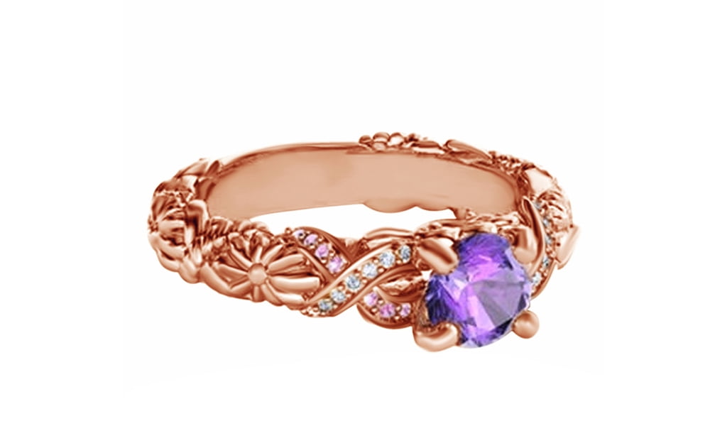 Purple,Pink and White Cubic Zirconia Disney Rapunzel Princess Ring In ...