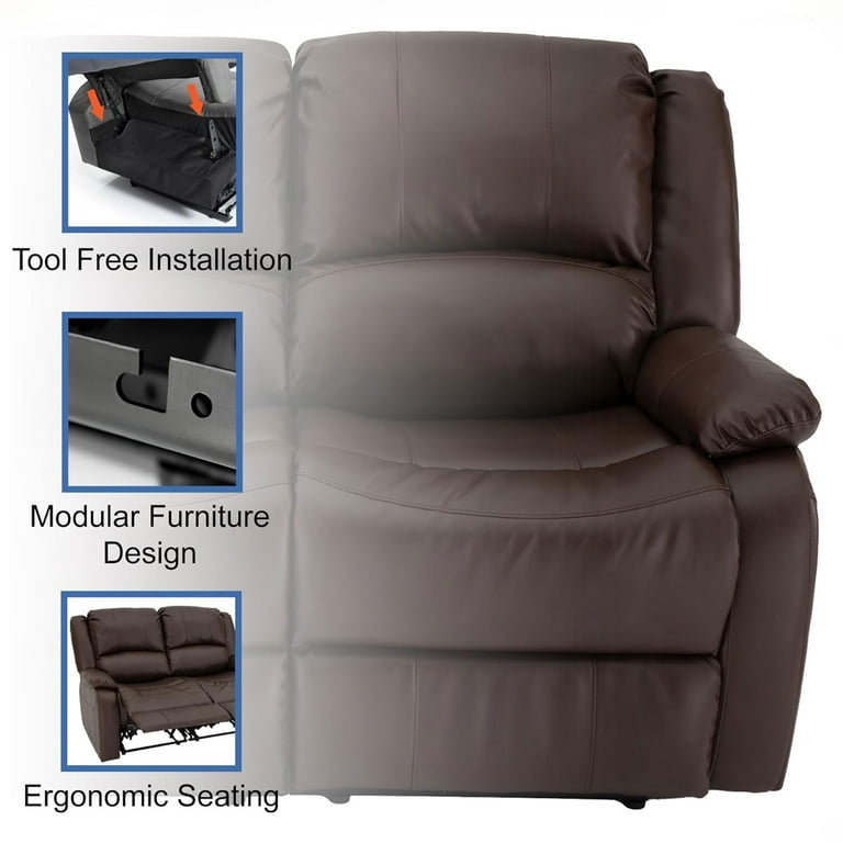 RecPro Charles 58 Recliner Sofa RV Faux Leather Lounge Furniture Mahogany