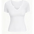 2026 Ribbed Low-cut Women's Short Sleeve Shirts Casual Slim Fit V-neck ...