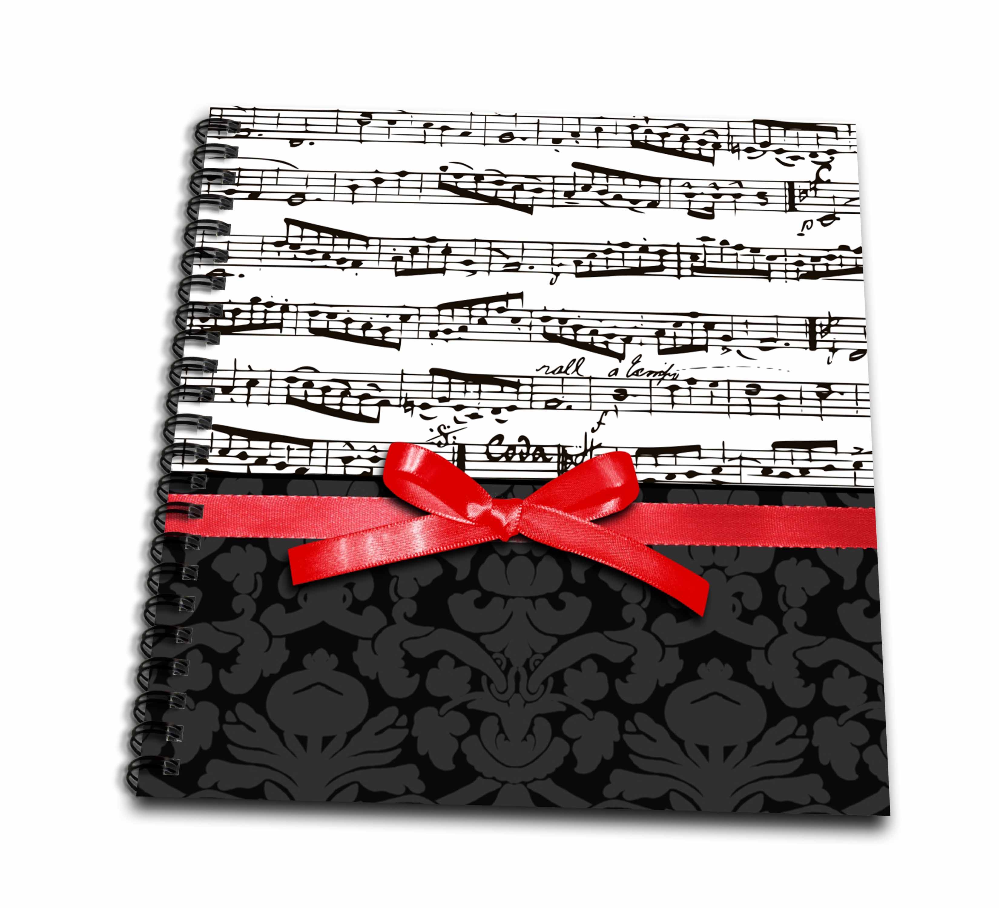 Black and white musical notes with 2D red ribbon bow graphic - piano ...