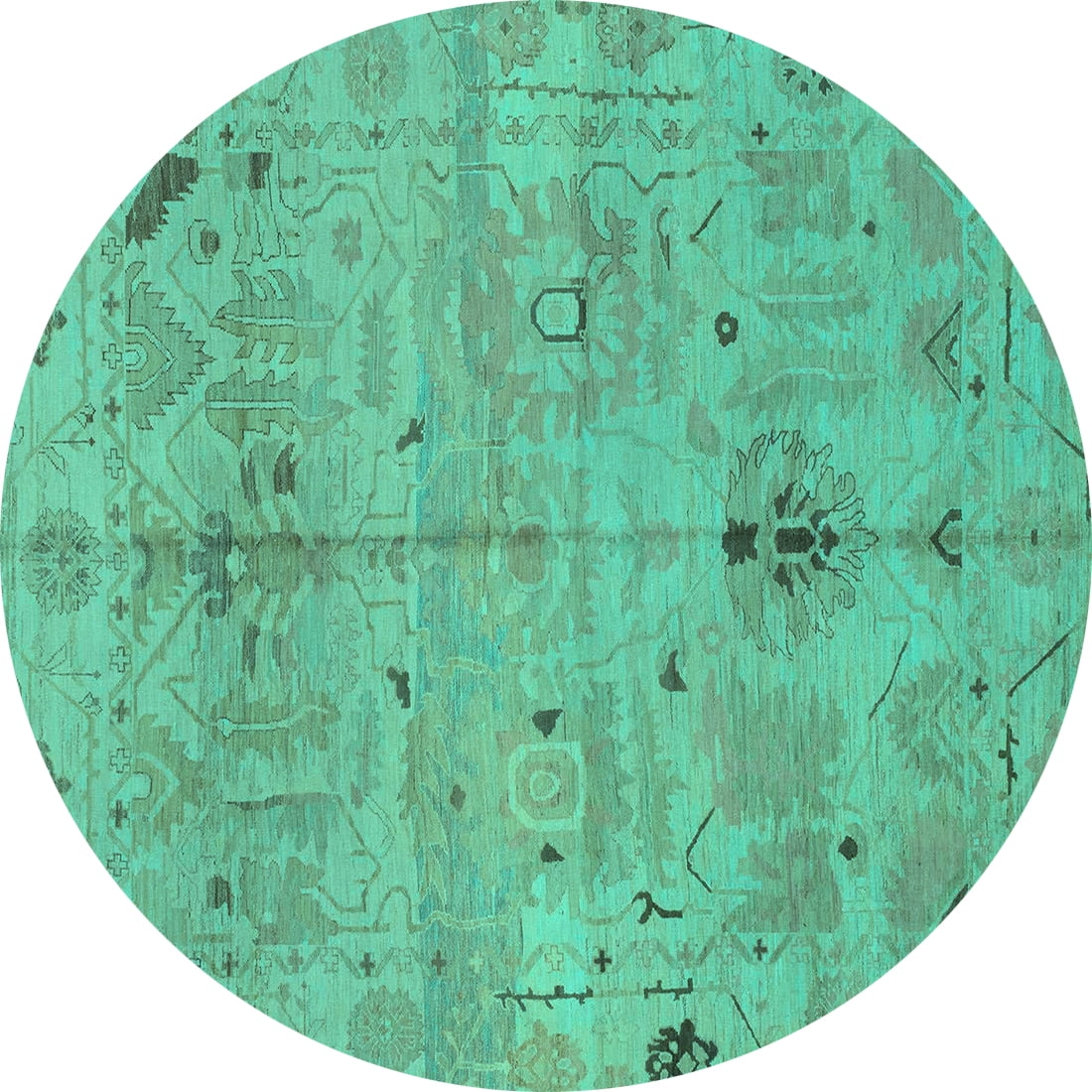 Ahgly Company Indoor Round Oriental Turquoise Blue Traditional Area ...