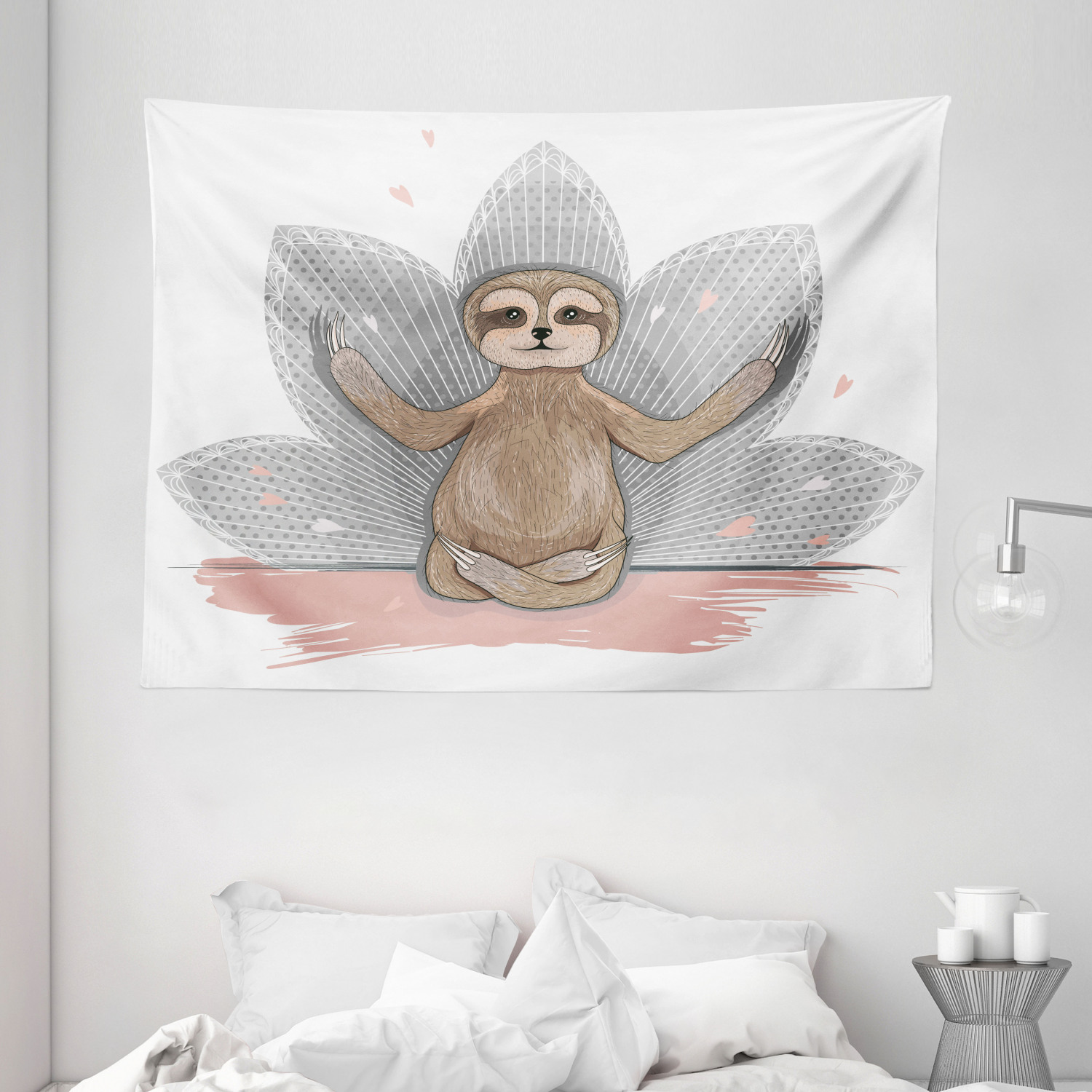 Sloth Tapestry, Little Cute Sloth Meditation Lotus Flower Yoga Asana ...