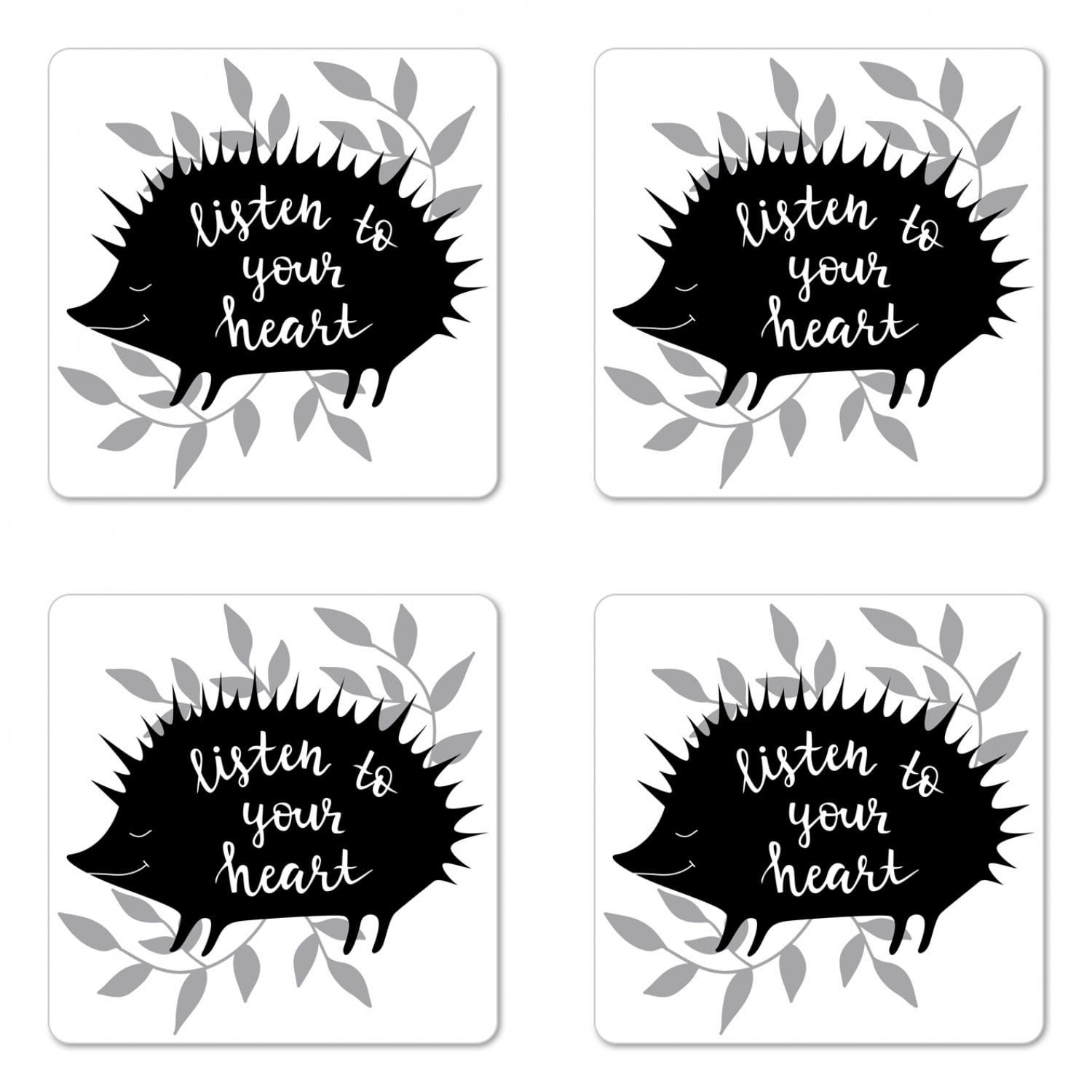 Hedgehog Coaster Set of 4, Calligraphic Listen to Your Heart Words on ...