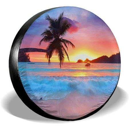 Ocean Sunrise Tropical Palm Tree Spare Tire Cover Polyester Universal ...
