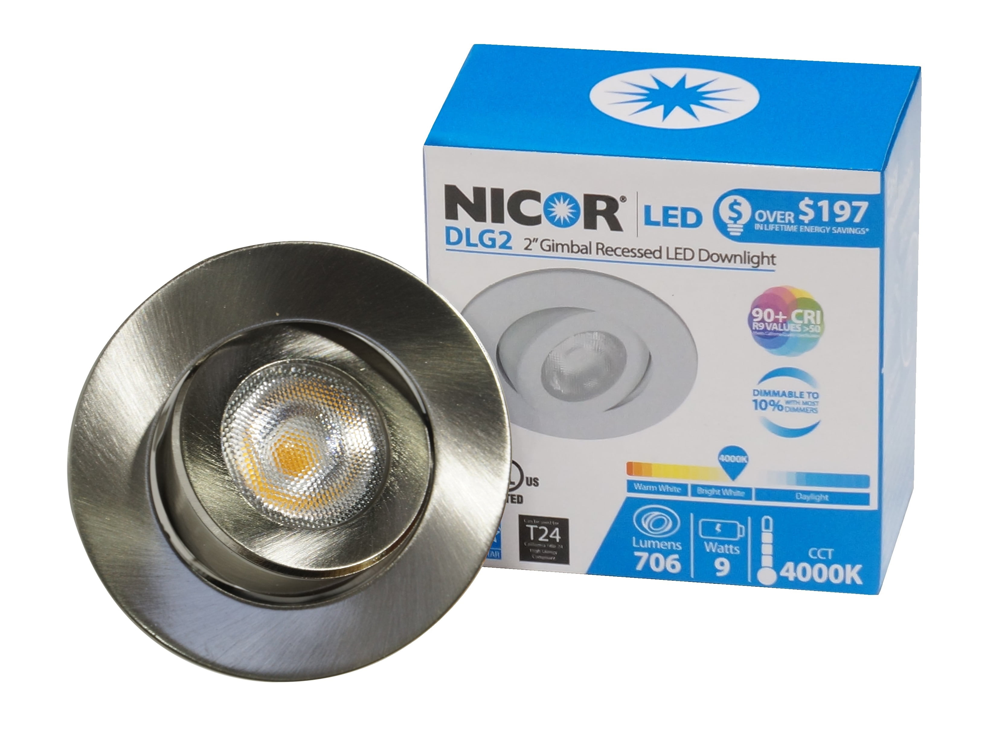 NICOR Lighting 2-Inch Dimmable 3000K LED Gimbal Downlight for NICOR 2 ...