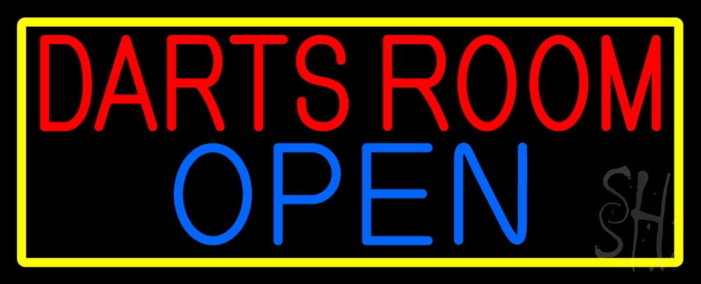 Darts Room Open With Yellow Border LED Neon Sign 13 x 32 - inches ...