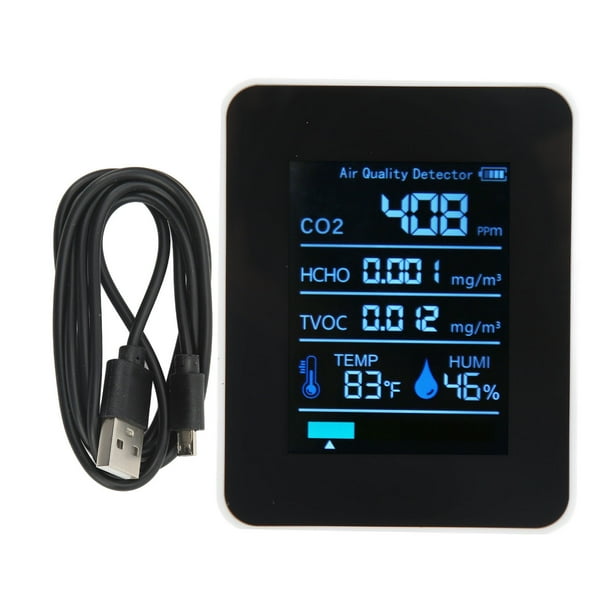Air Quality Detector 5 in 1 Real Time Detect CO2 TVOC HCHO Temperature Humidity Monitor Portable ...