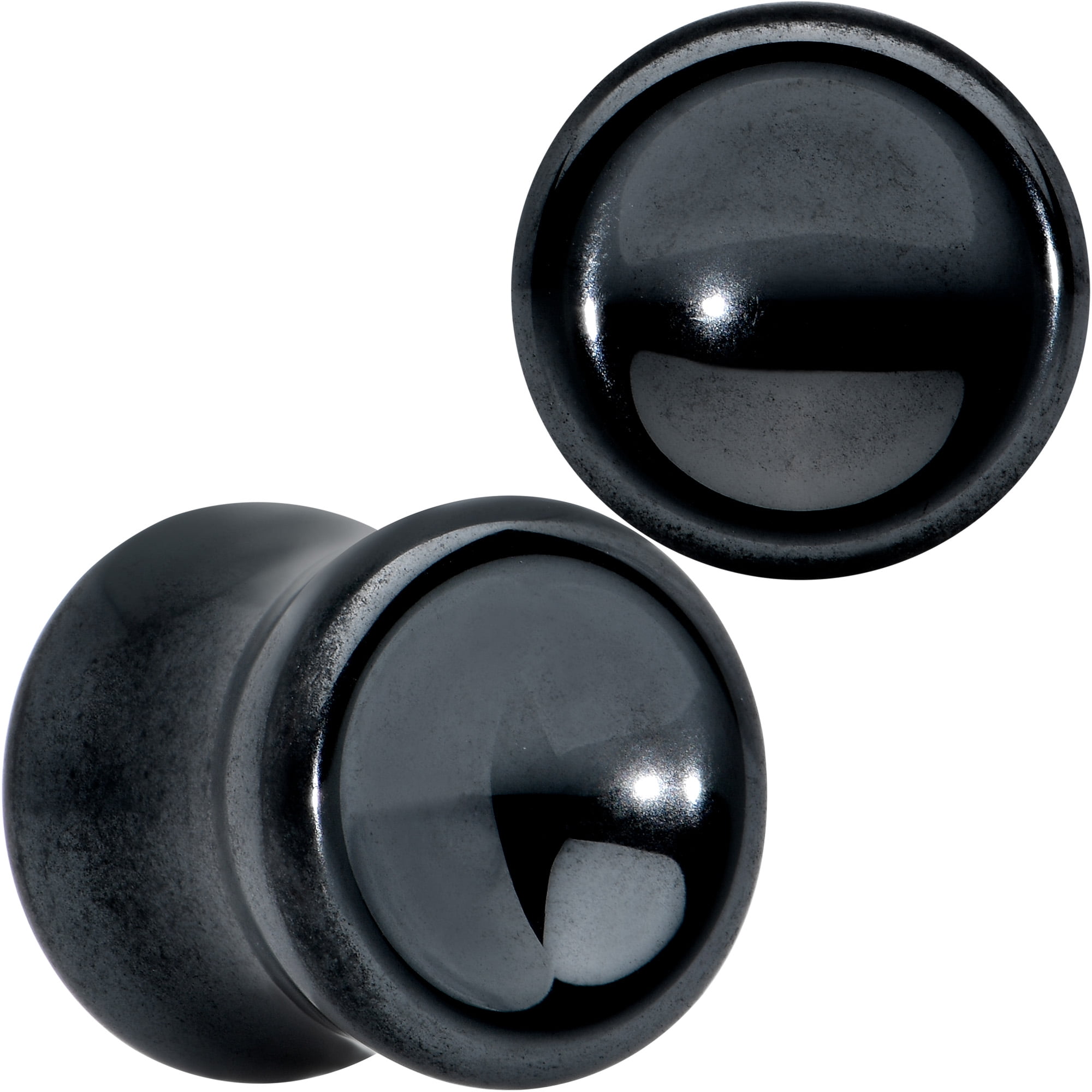 Body Candy 2PC Solid Black Hematite Stone Concave Saddle Plugs Double ...
