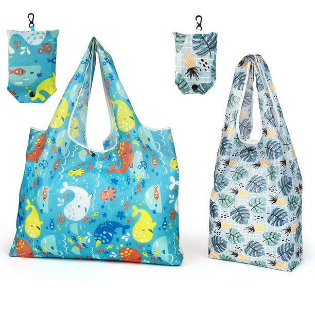 LotFancy 2 Reusable Grocery Bags, Nylon XL L Shopping Bags with Pouch ...