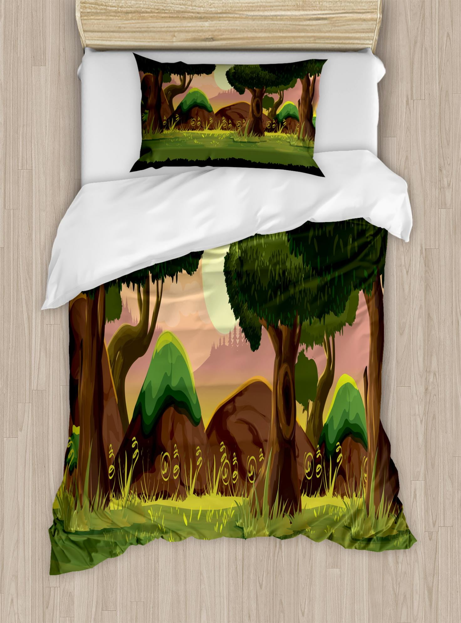 Forest Duvet Cover Set Twin Size, Animation Game Scenery Inspired ...