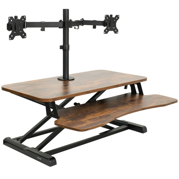 VIVO Vintage Brown/Black 32" Standing Desk Riser with Dual 13"-30 ...
