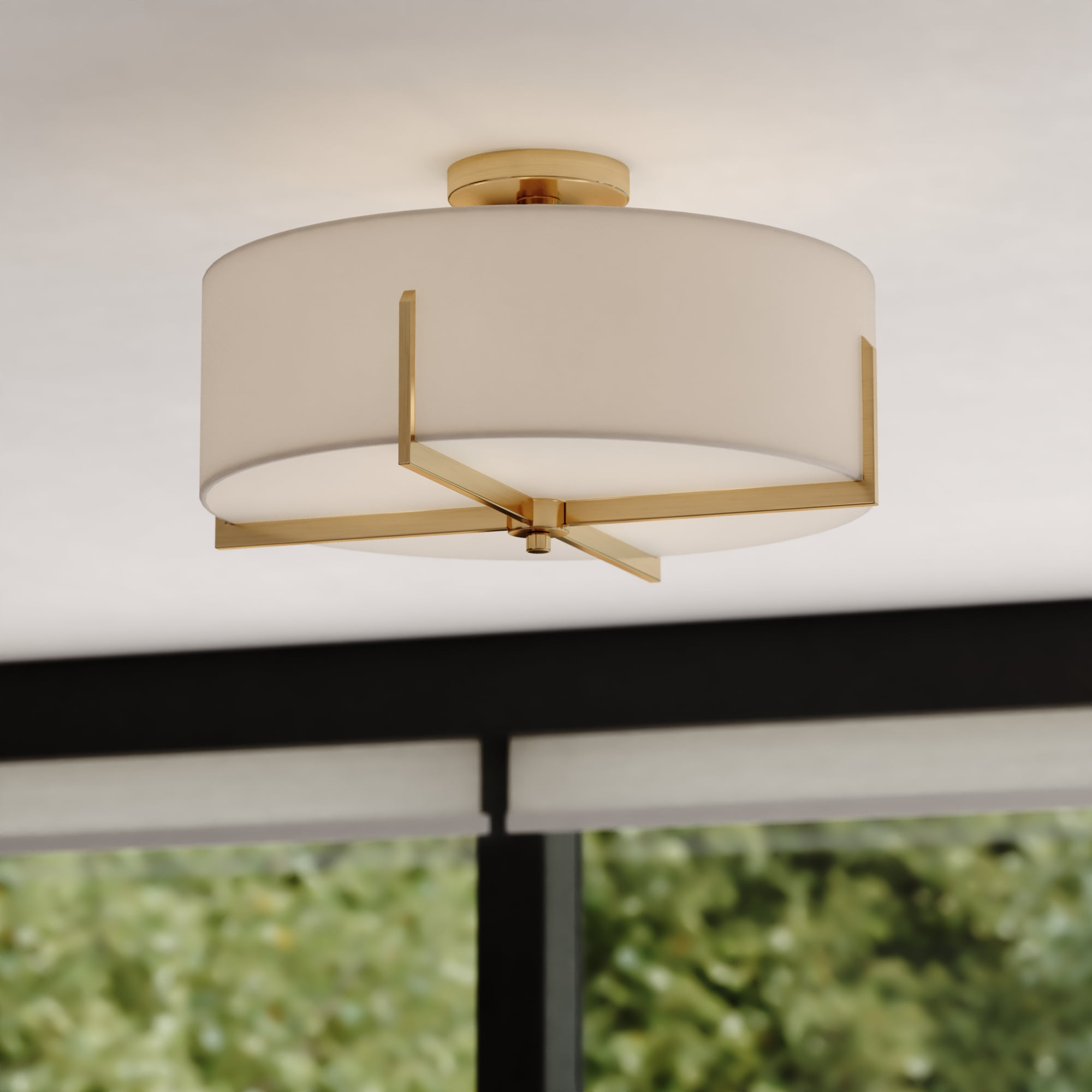 Surrey 18-in W Natural Brass Mid-Century Modern Semi Flush Mount ...