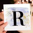 3drose, Modern Image of Blue Watercolor Image of Gold Splatter Monogram ...