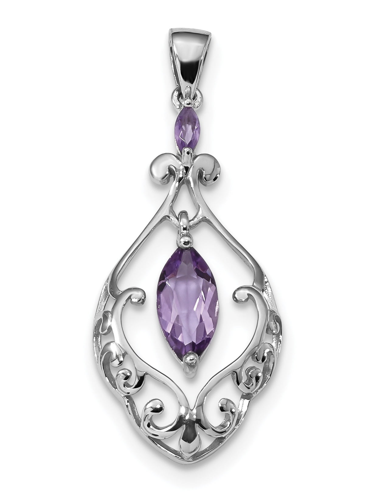 Sterling Silver Amethyst Fancy Pendant (38 X 18) Made In Thailand ...