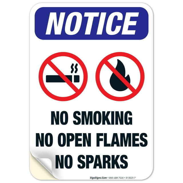 No Smoking, No Open Flames, No Sparks Sign, OSHA Notice Sign, 10x7 ...