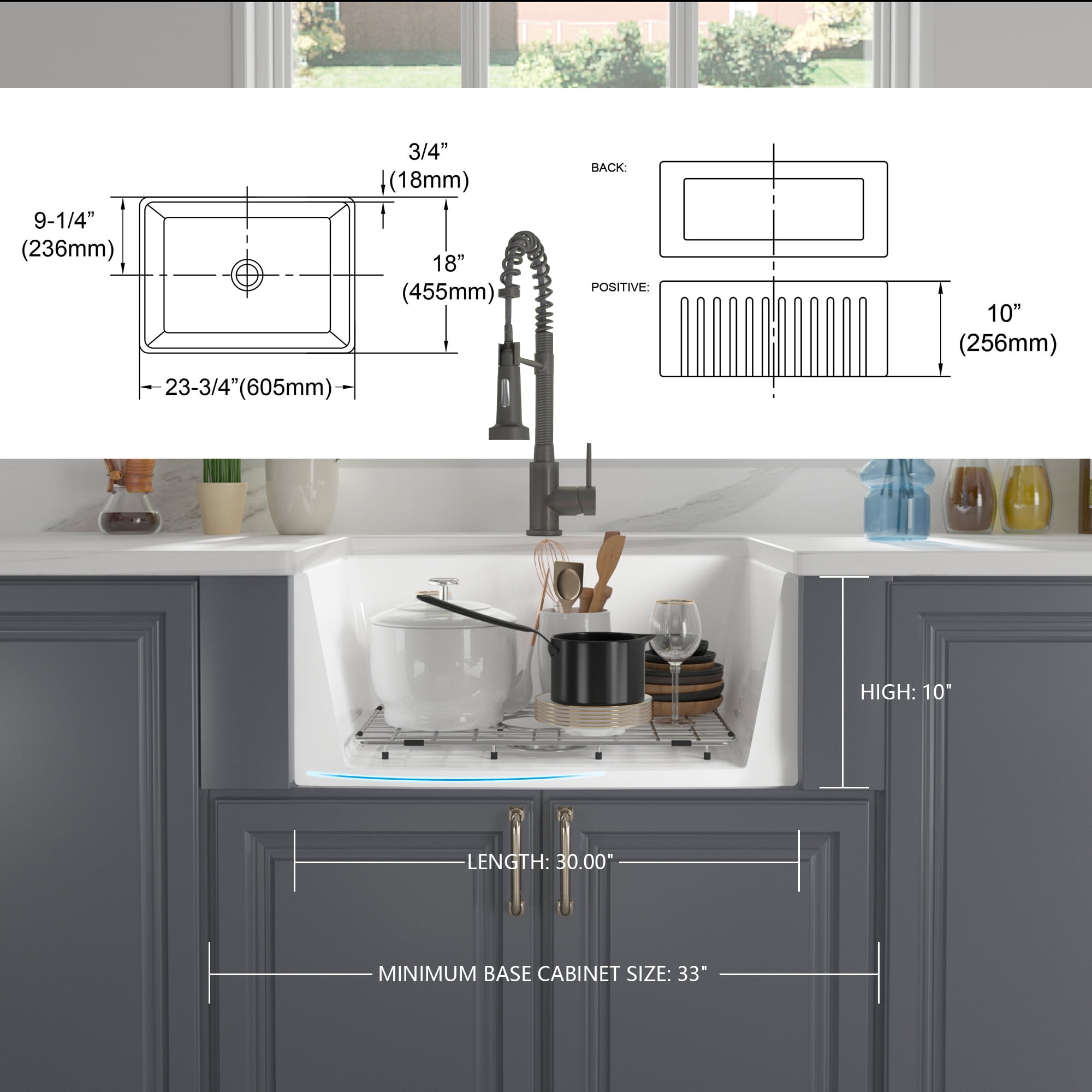 Small White Farmhouse Sink Ovia 835x459x254mm Fine Fireclay Butler