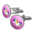 Cute Kawaii Rainbow Unicorn Chibi Round Cufflink Set Silver Color ...