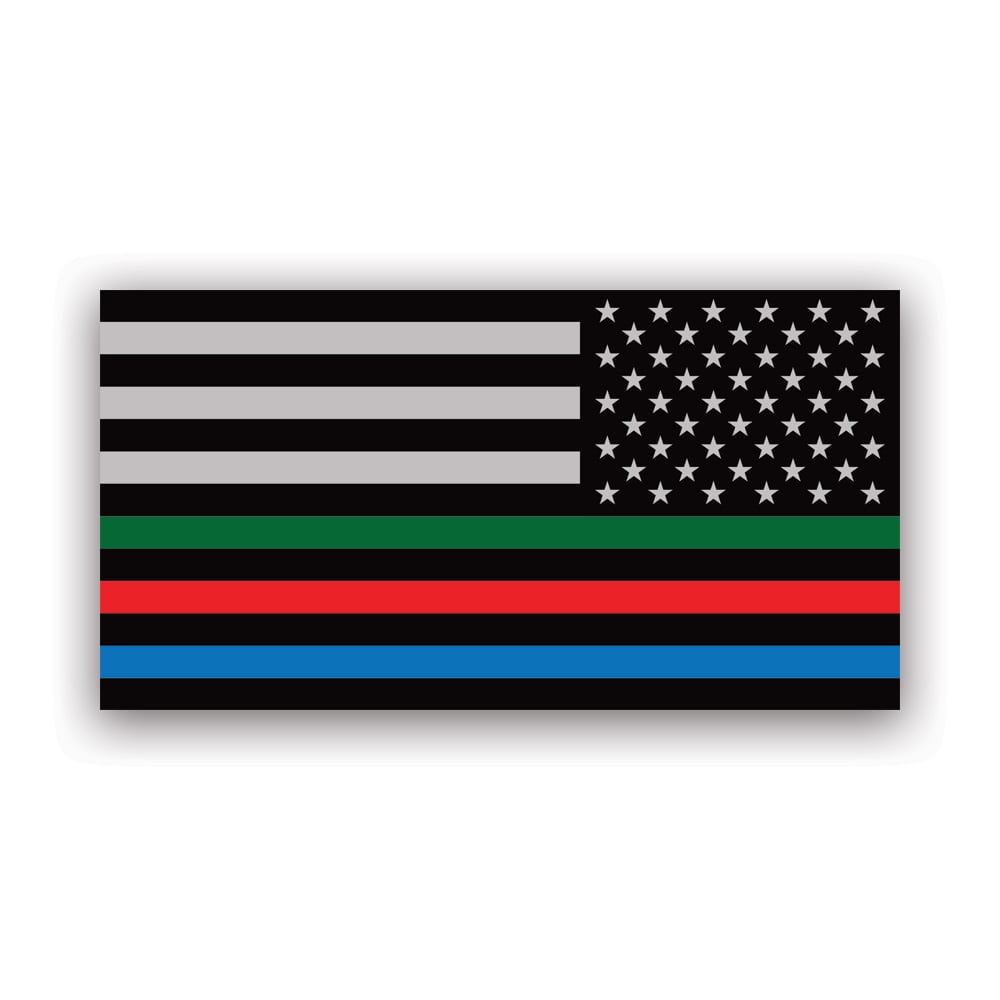Reverse Thin Blue Line USA Flag with Green Red Blue Stripe Sticker ...