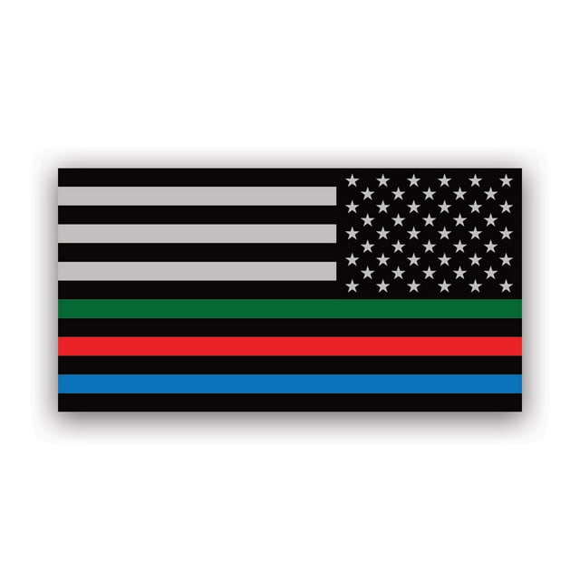 Reverse Thin Blue Line USA Flag with Green Red Blue Stripe Sticker ...