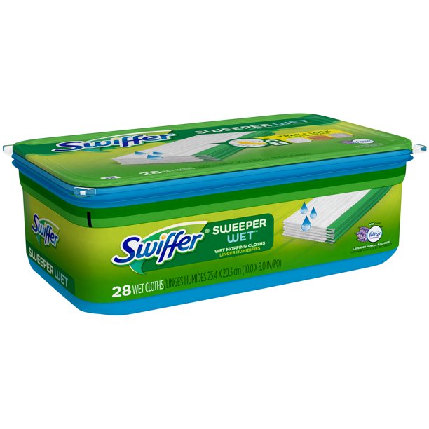 Swiffer Febreze Lavender Vanilla and Comfort Sweeper Wet Mopping Cloths, 28 Count Plastic Tub ...