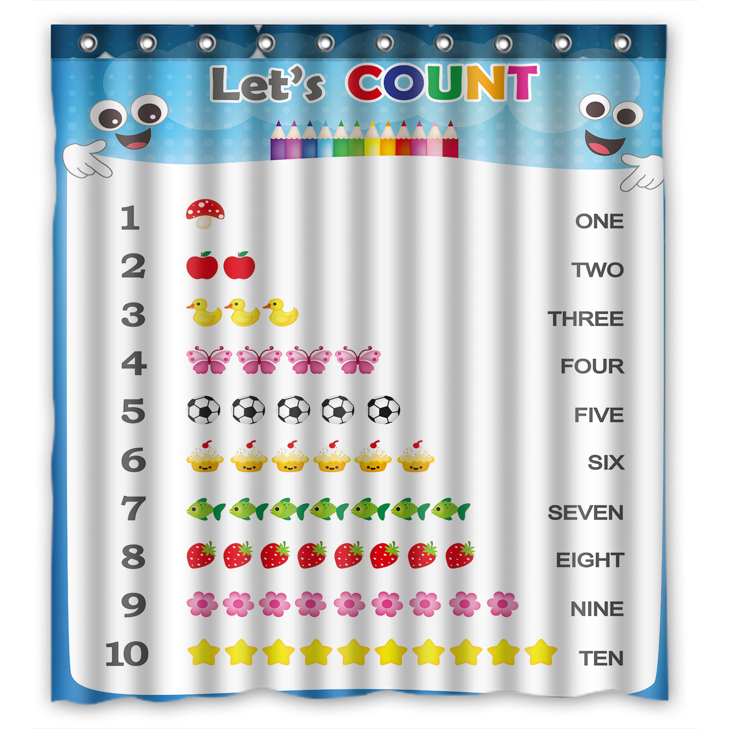 YKCG Numbers Counting Practice Printable Educational Shower Curtain ...