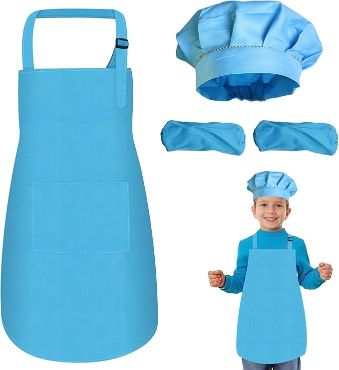 ZYNERY Kids Apron for Cooking,With Chef Hat and Sleeve Covers ...