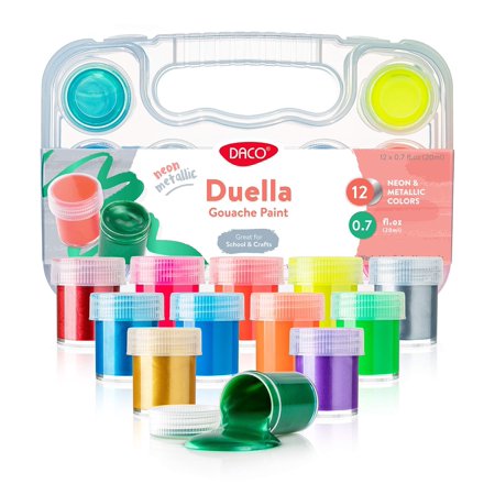 DACO Kids Paint Set Duella, 12 Neon and Metallic Colors Gouache Paint 0 ...