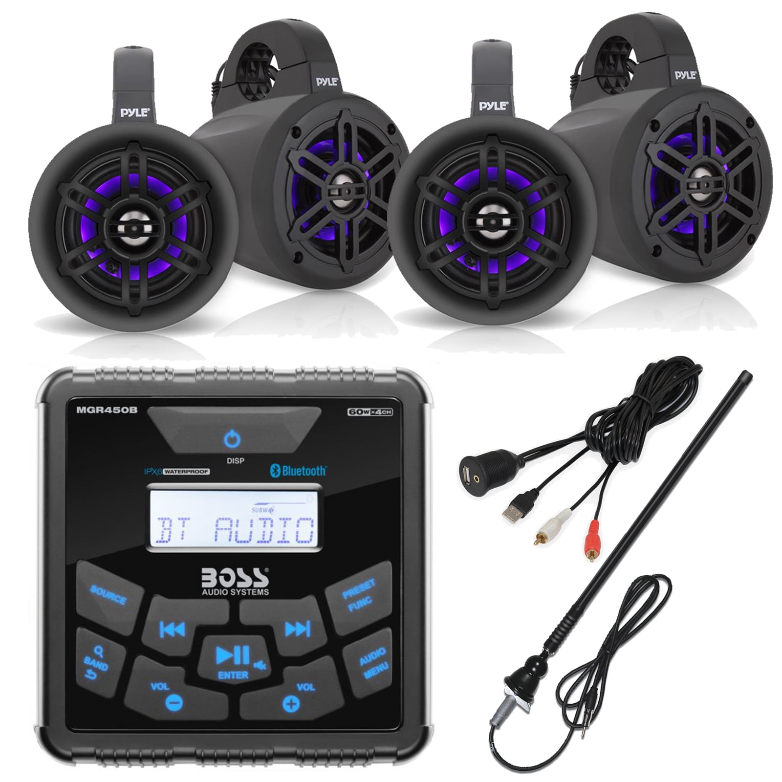 BOSS Audio In-Dash Marine Gauge Mount Bluetooth Digital Media MP3 AM/FM ...