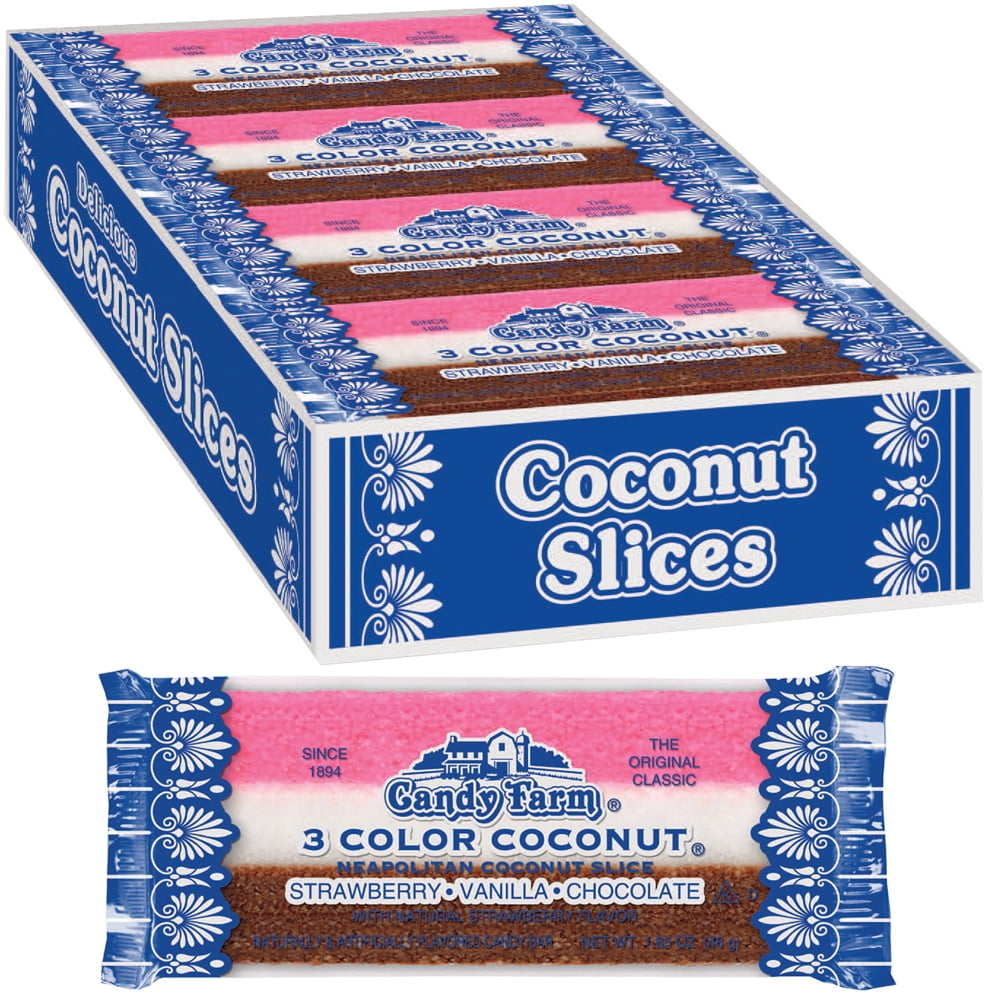 Neapolitan Coconut Slice Candy Bars (24 Vanilla, Chocolate & Strawberry ...