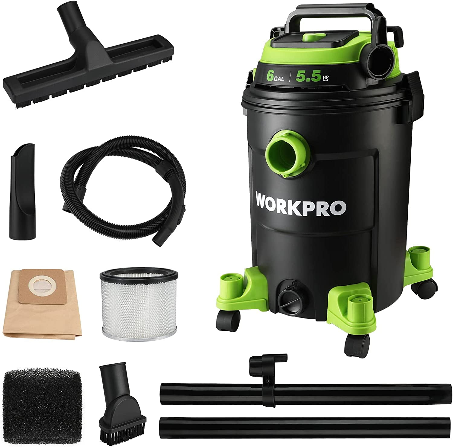 WORKPRO 6 Gallon Wet/Dry Vacuum, 5.5 Peak HP Shop Vac Cleaner with HEPA ...