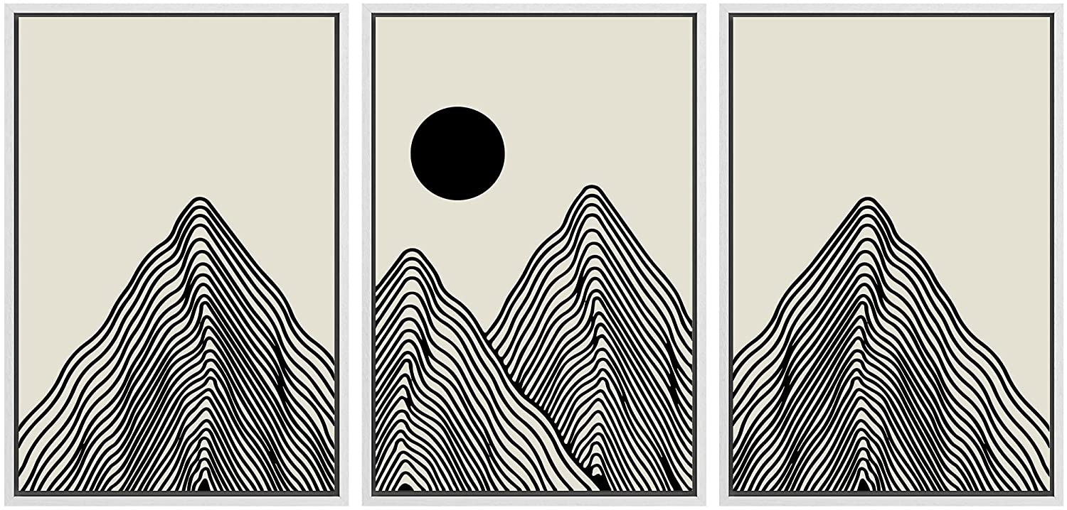 PixonSign Framed Canvas Print Wall Art Set Geometric Mountain Range Sun ...