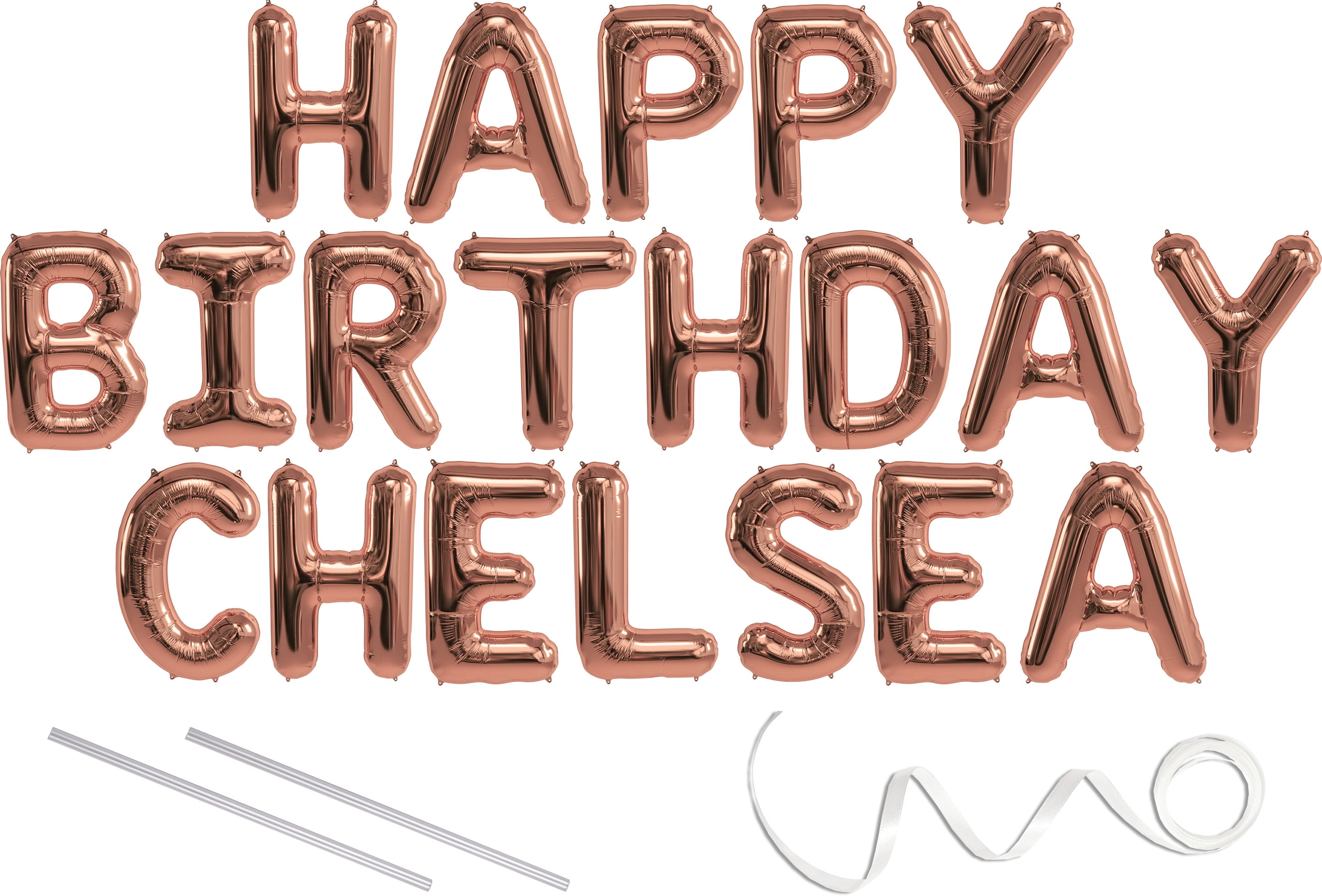 Chelsea, Happy Birthday Mylar Balloon Banner - Rose Gold - 16 inch ...