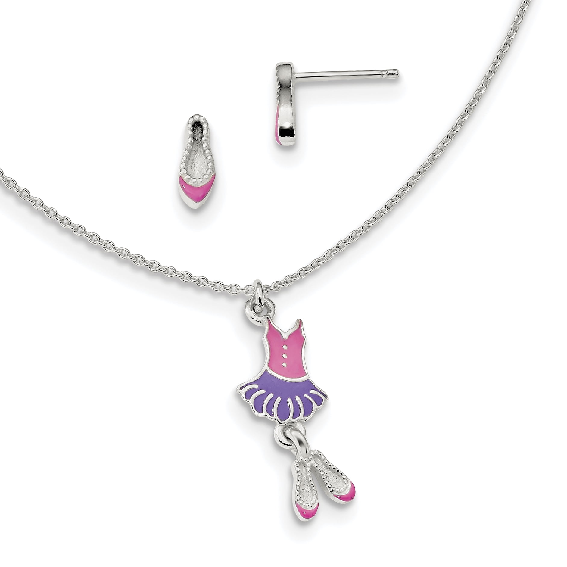 925 Sterling Silver Enameled Ballerina Children14in Chain Necklace Post ...