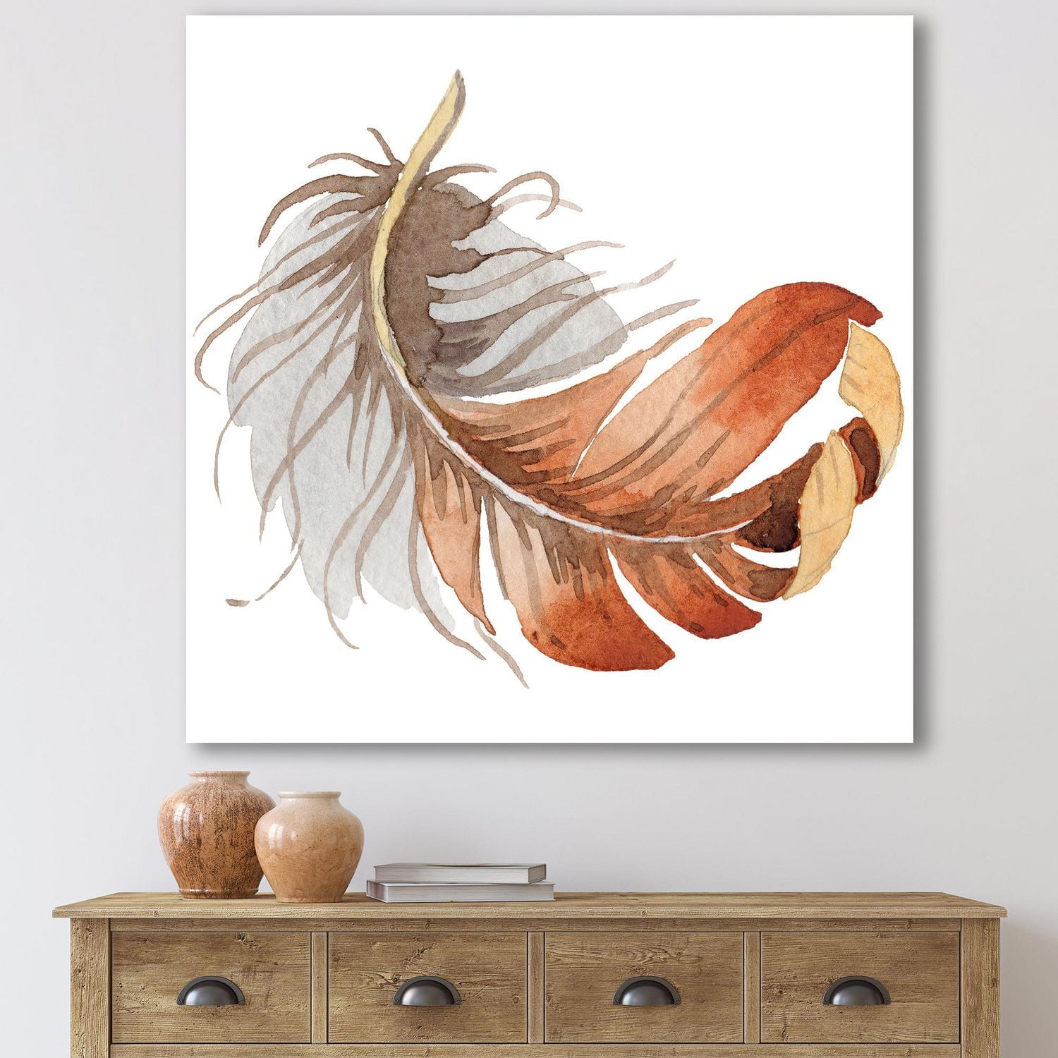 Click here for Designart Orange Ethnic Bird Feather Canvas Wall A... prices