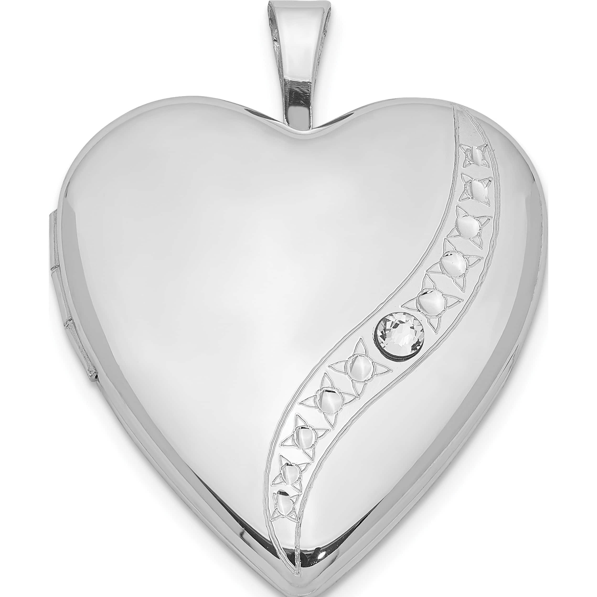 Sterling Silver Rhodium-Plated Crystal Heart Locket (25.05 X 19.6) Made ...