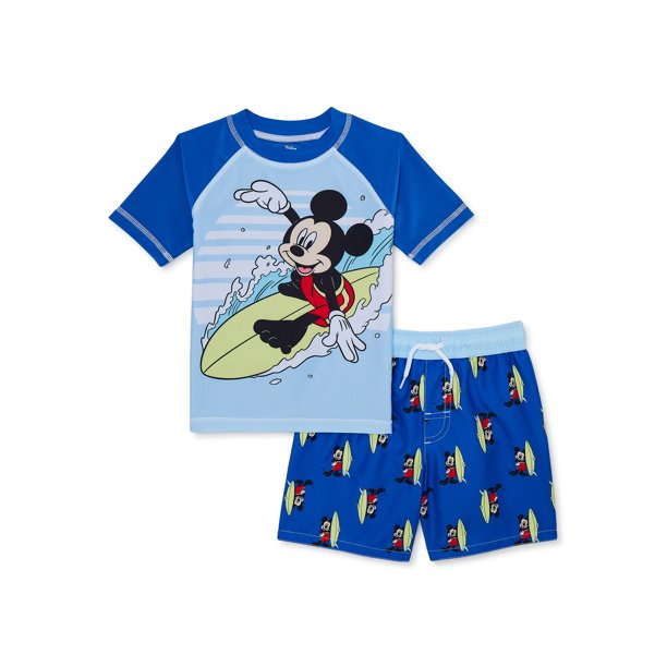 Mickey Mouse Toddler Boys Rash Guard and Swim Trunks Set with UPF 50, 2 ...