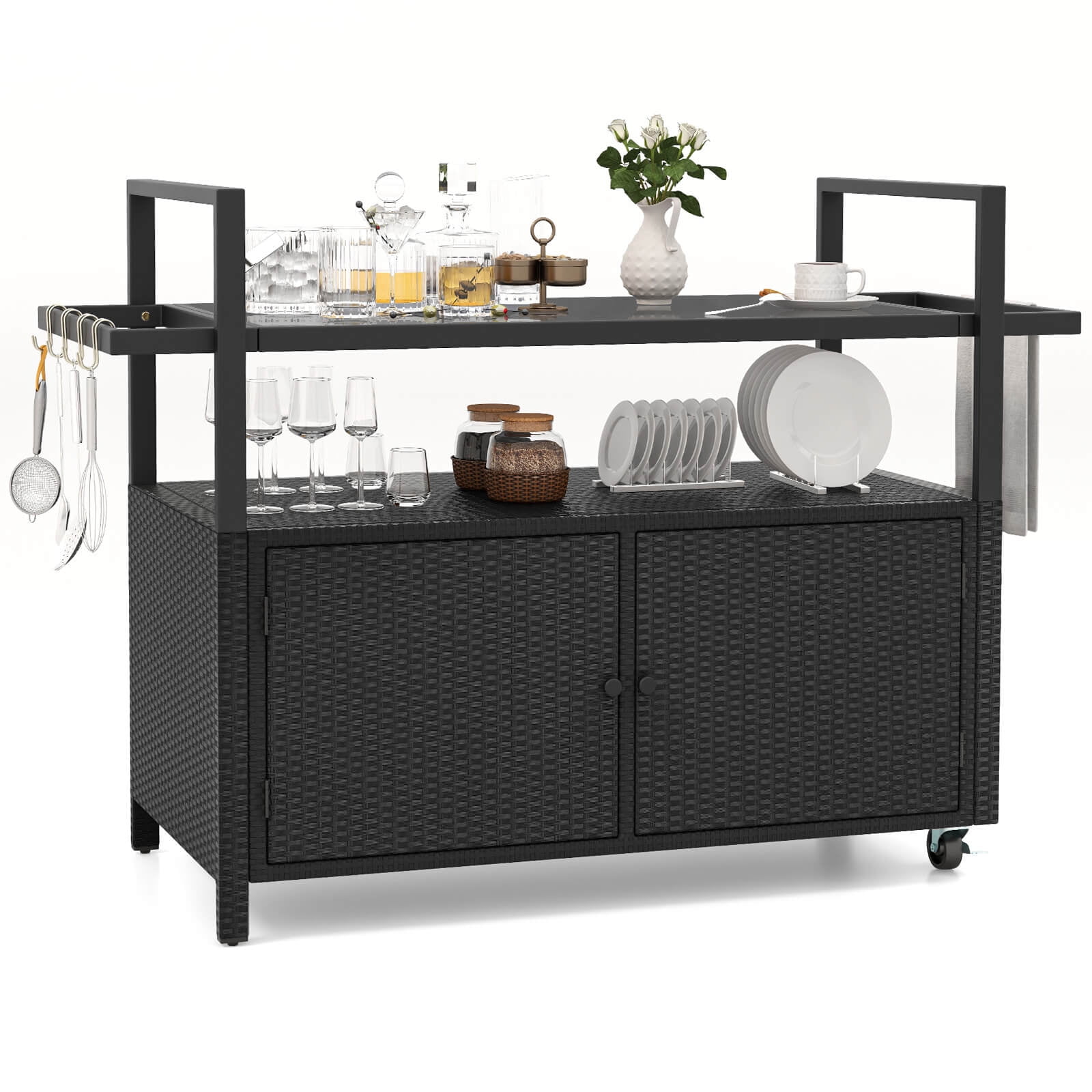 Click here for Costway Outdoor Bar Cart With Tempered Glass Top S... prices