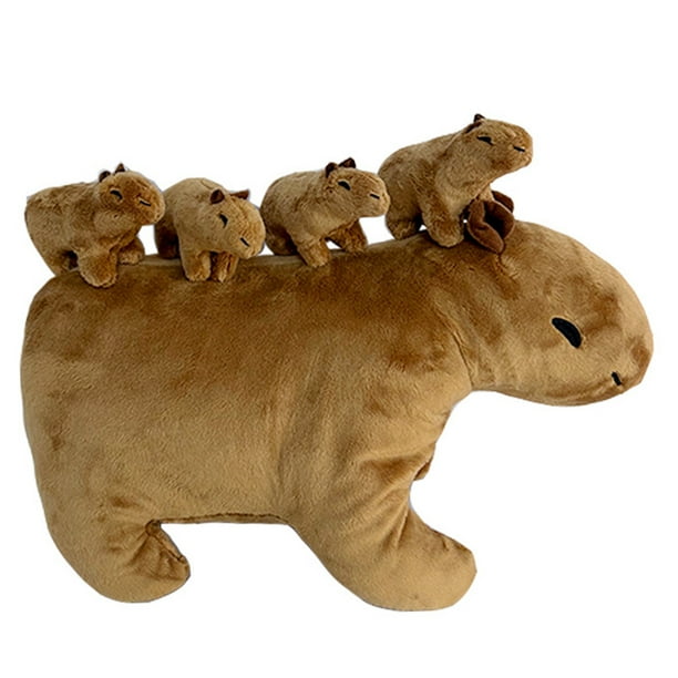 Peluche de capibara con 4 crías de roedores, animal salvaje de capibara de peluche para niñas y ...