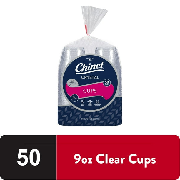Chinet Crystal Premium Disposable Plastic Cups, Clear, 9 oz, 50 Count ...