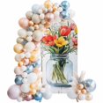 Red Yellow Floral Spring Watercolor Flower Wood Grain Farmhouse Arch ...
