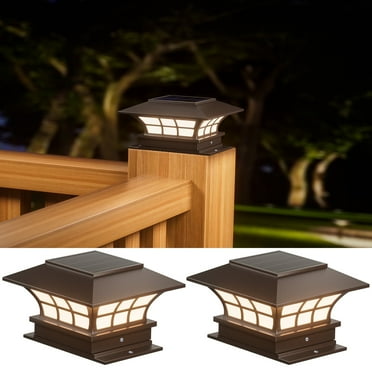 2 Pack Solar Post Cap Lights, 4x4/5x5 Outdoor LED Fence Post Cap Lights ...