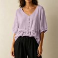 Achuyrbd Women's Linen Blend Peplum Blouse, V-Neck Half Short Sleeve ...