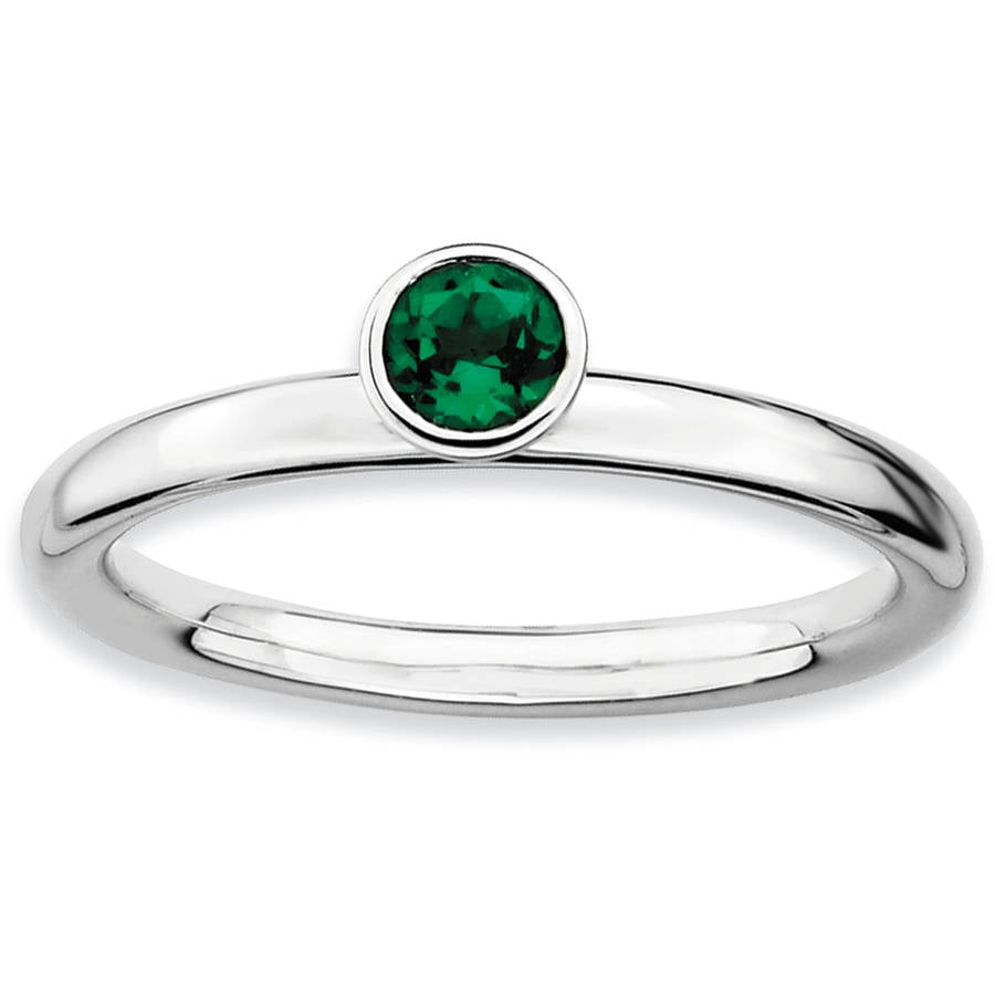 Stackable Expressions - High 4mm Round Created Emerald Sterling Silver ...
