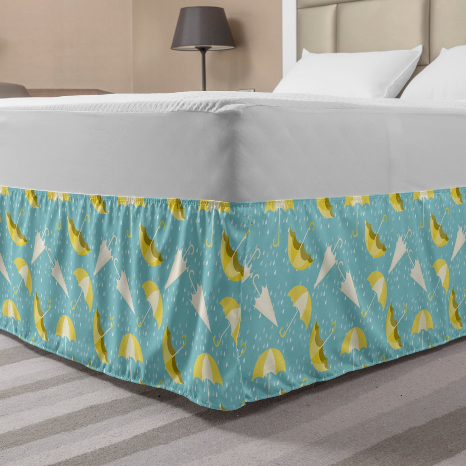 Rain Bed Skirt, Graphical Rainy Season Scene of Raindrops and Scattered ...