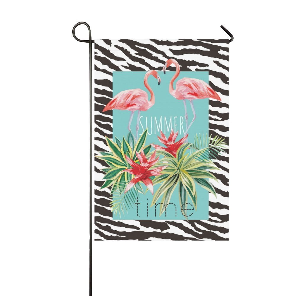 MYPOP Zebra Skin with Pink Flamingo Garden Flag Banner 12 x 18 inch ...