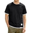 Ceisia Fake Two Piece Crew Neck Short Sleeve Tees Solid Contrast Trim ...