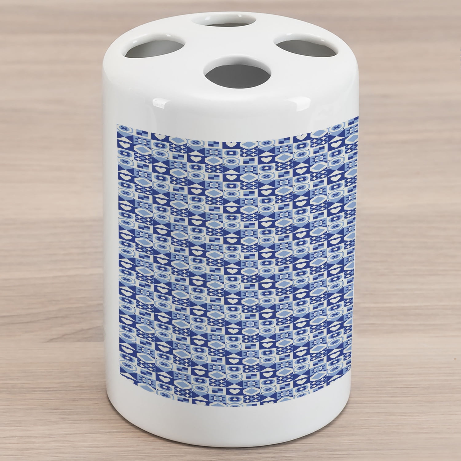 Navy Blue Ceramic Toothbrush Holder, Abstract Grid Style Squares with ...
