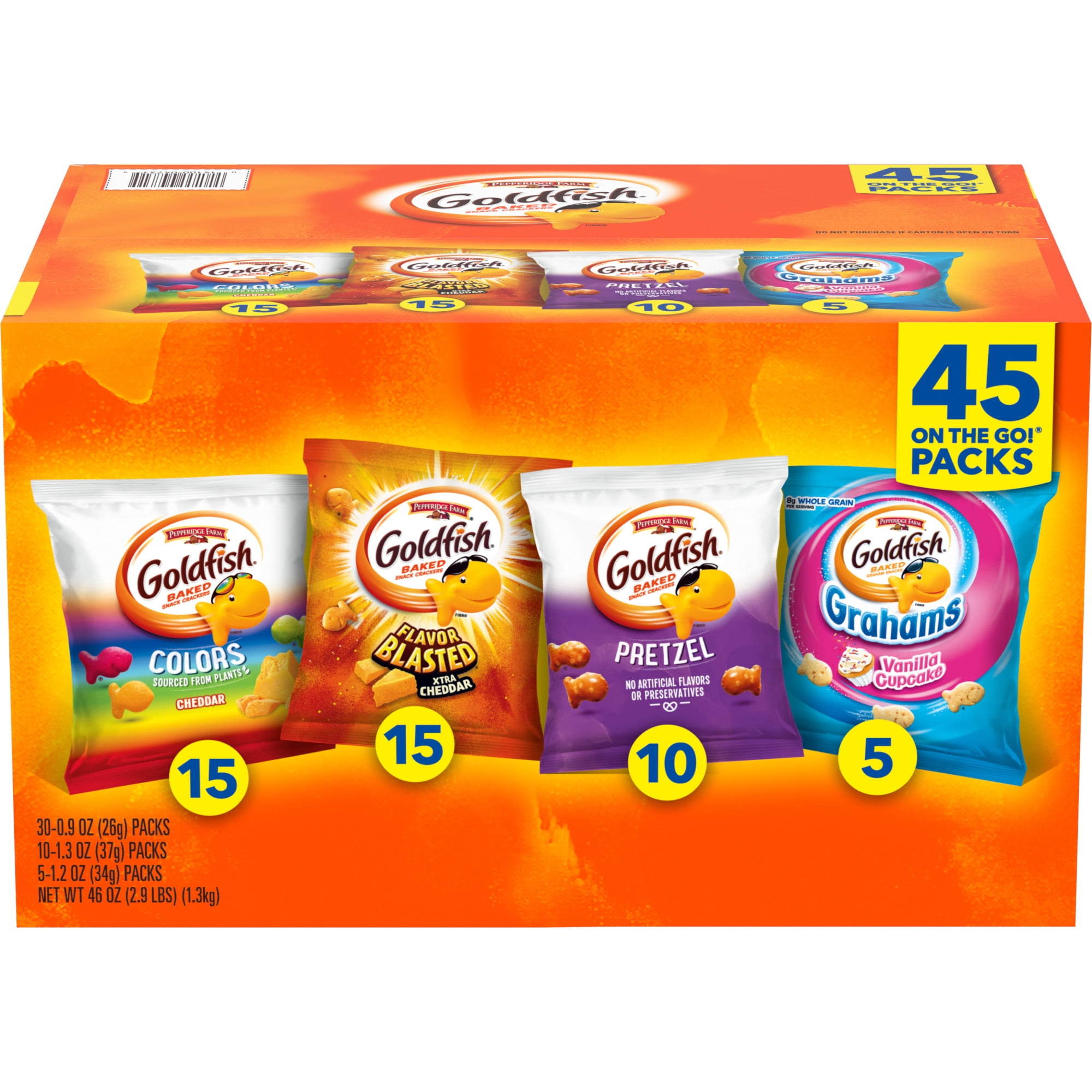 Pepperidge Farm Goldfish Crackers Sweet & Savory Variety Pack Box, 45 ...