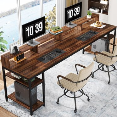 Tribesigns Industrial 78.7 in Double Computer Desk with Adjustable Foot ...