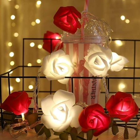 Rose String Lights 3M 20 LED Battery Operated Rose Flower Warm White ...